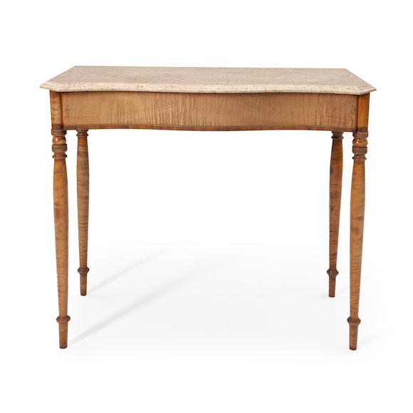 Bonhams Skinner Federal Style Tiger Maple Marble Top Serving Table