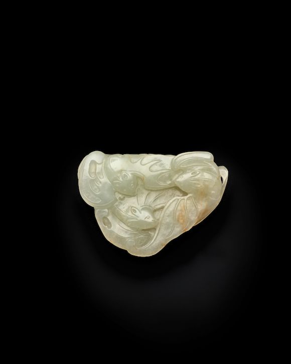 Bonhams : A WHITE JADE GROUP OF FIVE BATS Late Qing Dynasty