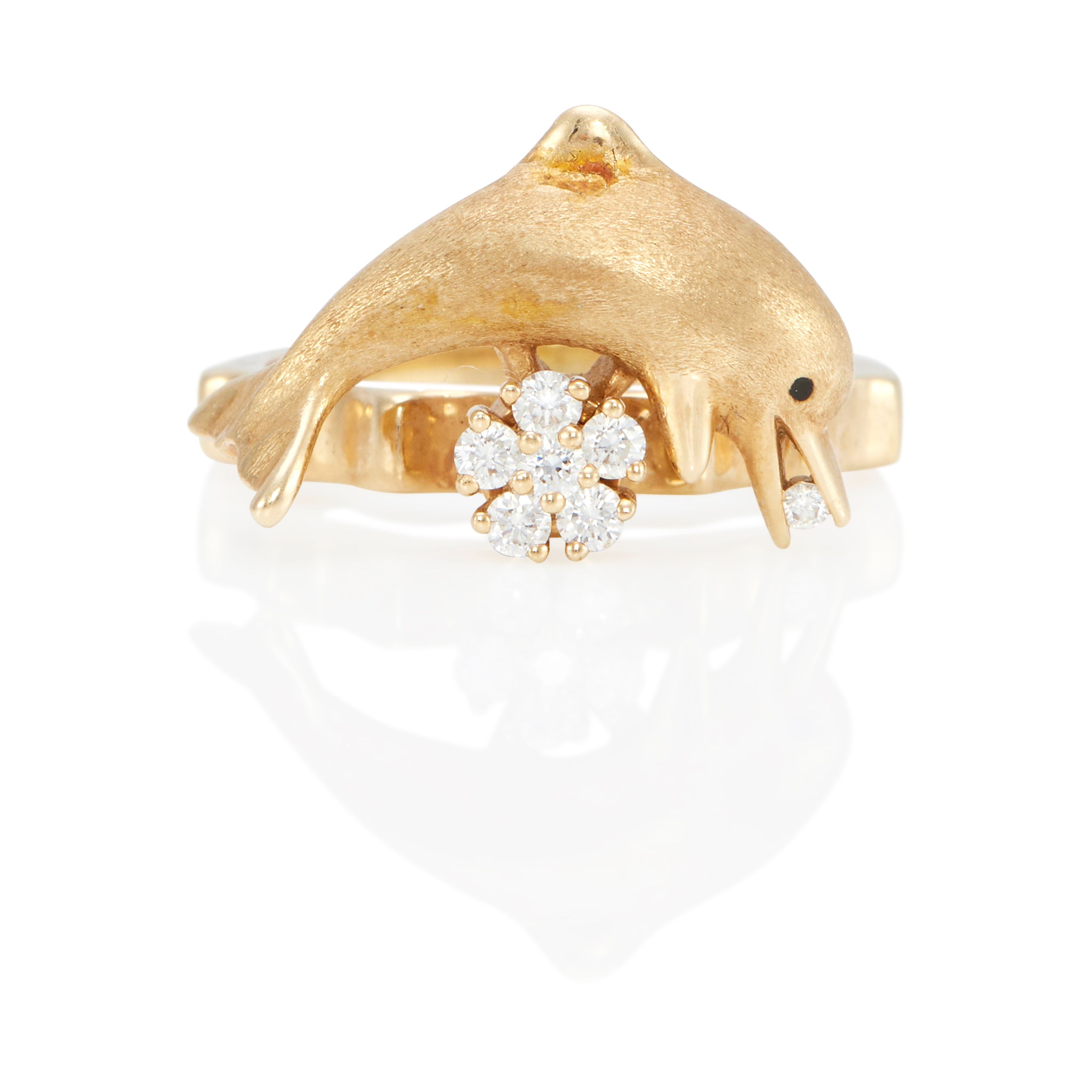 Bonhams : NORMAN TEUFEL A 14K GOLD AND DIAMOND DOLPHIN SPINNER RING, 1987