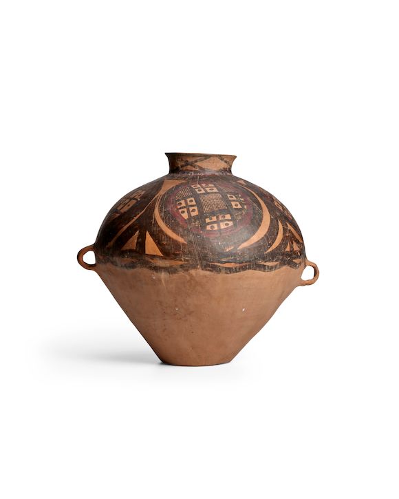 Bonhams : A PAINTED RED-POTTERY TWO-HANDLED JAR Neolithic, Gansu ...