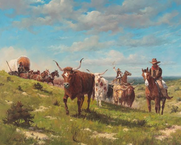 Bonhams : Gary Lynn Roberts (born 1953) Cowboys and Longhorns 24 x 30 ...