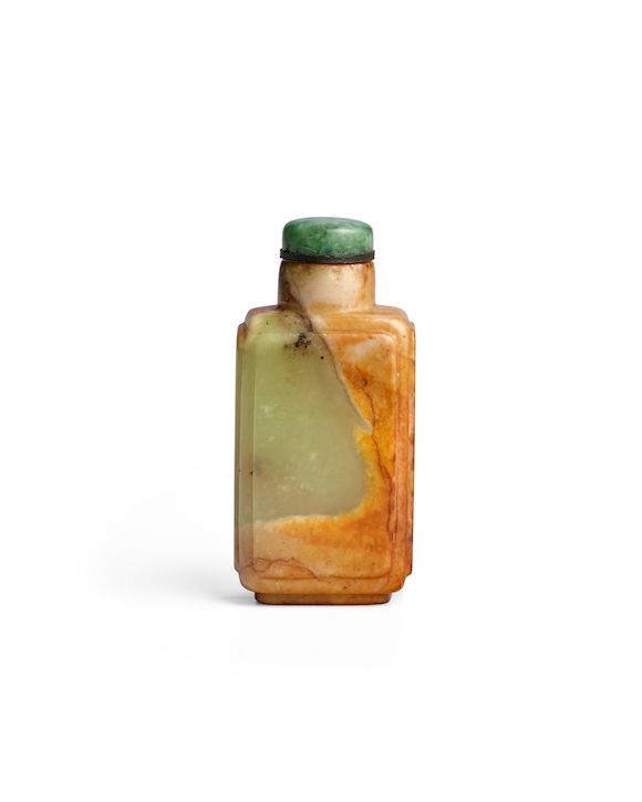 Bonhams : A SMALL RECTANGULAR RUSSET AND CELADON JADE 'PLAIN-PANELED ...