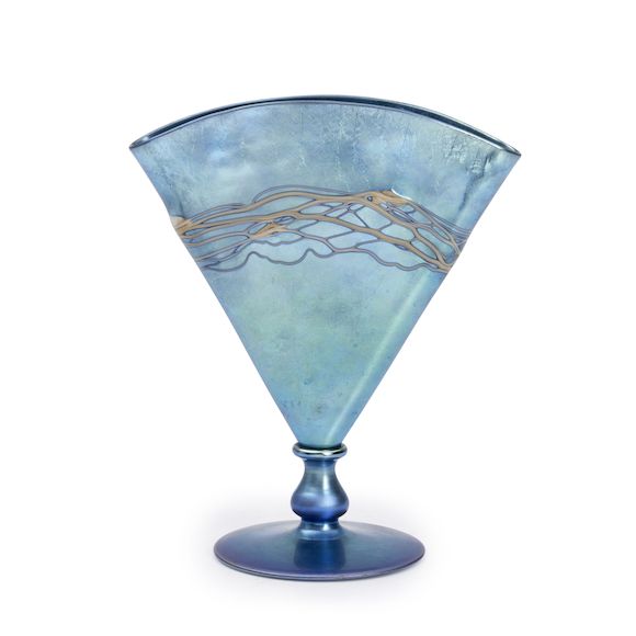 Bonhams Skinner : Steuben Blue Aurene Glass Fan Vase, Corning, New York ...