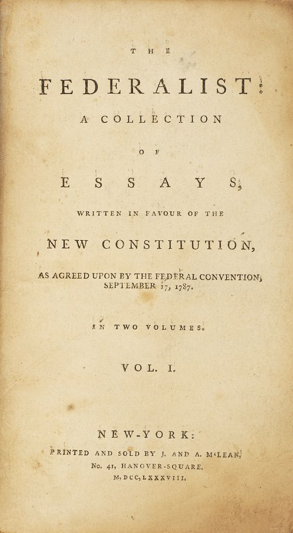 Bonhams : AN UNCUT COPY OF THE FEDERALIST PAPERS. HAMILTON, ALEXANDER ...