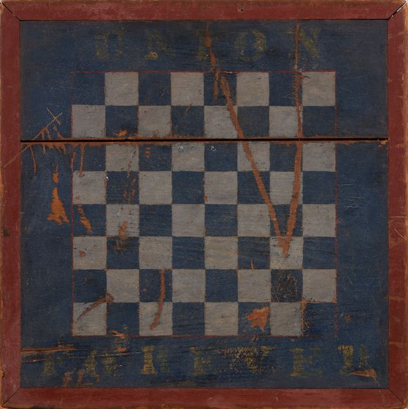 Bonhams Skinner : Painted Wooden "Union Forever" Checkerboard, America, late 19th century.