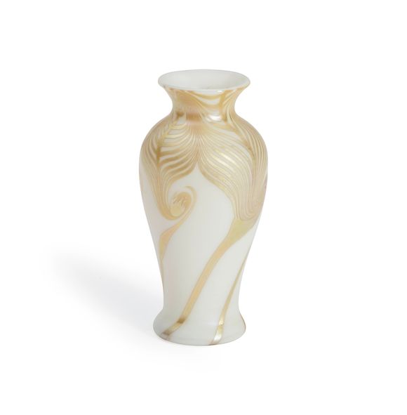 Bonhams Skinner : Steuben Calcite Glass Vase with Gold Aurene Pulled ...