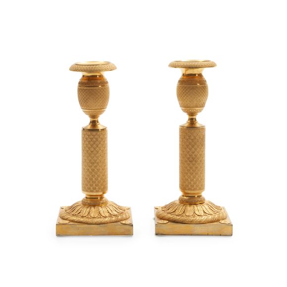 Bonhams Skinner : Pair of French Ormolu Candlesticks, 19th century,