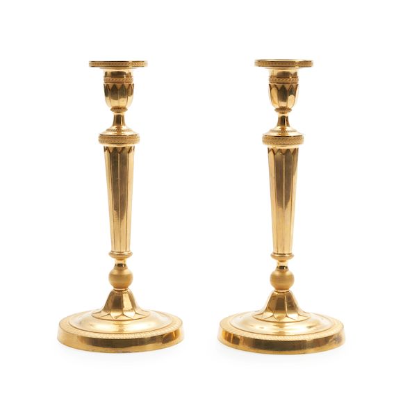 Bonhams Skinner : Pair of French Directoire Gilt-Bronze Candlesticks, c ...