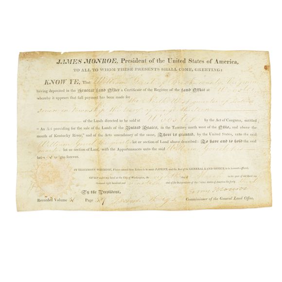 Bonhams : MONROE, JAMES. 1758-1831. Document Signed ("James Monroe") as ...