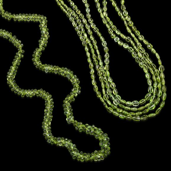 Bonhams : Two Peridot Bead Necklaces