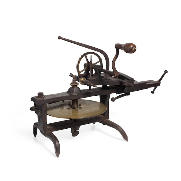 Bonhams : A BRASS, STEEL AND WROUGHT IRON WHEEL CUTTING ENGINE Thomas ...