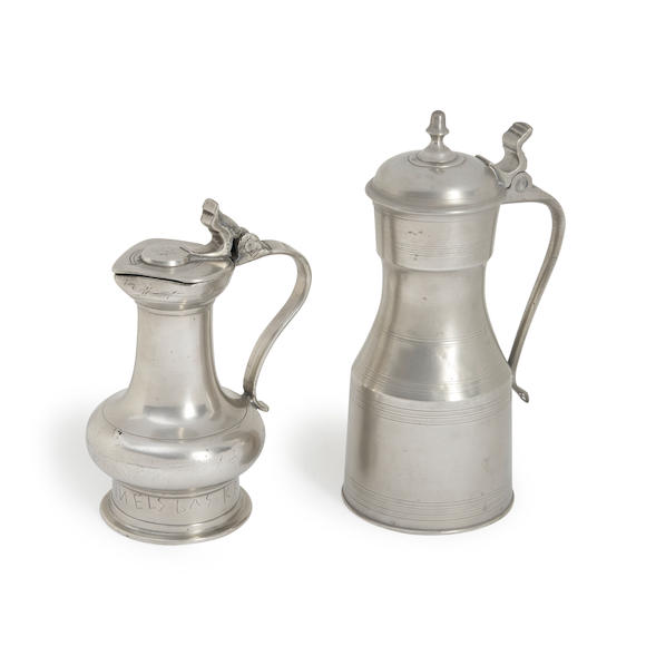 Bonhams Skinner Lidded Pewter Flagon And Liquid Measure America Or