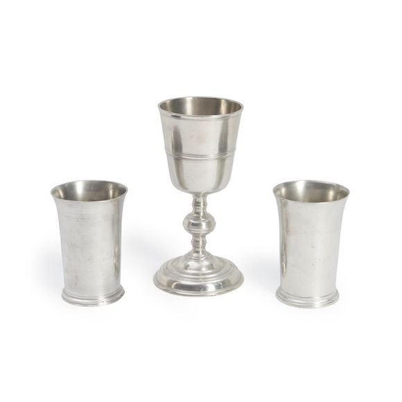 Bonhams Skinner : Pewter Chalice and Two Beakers, New England, 18th ...