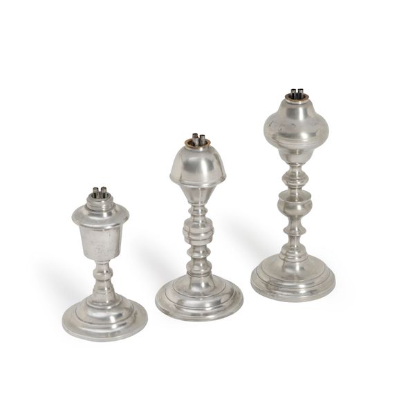 Bonhams Skinner : Three Pewter and Britannia Lamps, New England, mid ...