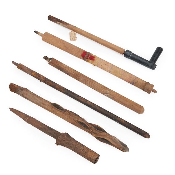 Bonhams Skinner : Five pipe stems, one bowl, and tipi stake lg. 23, 21 ...