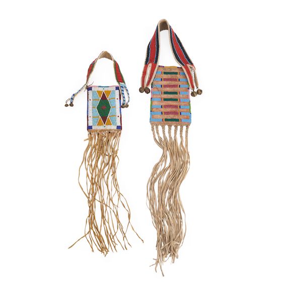 Bonhams Skinner : Two Apsáalooke (Crow) beaded mirror bags overall lg ...
