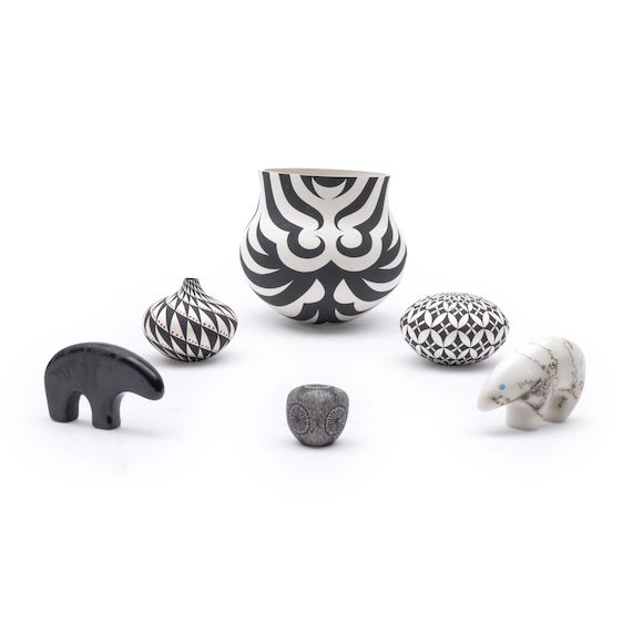 Bonhams Skinner : Six Pueblo pottery objects One signed for Eric Lewis ...