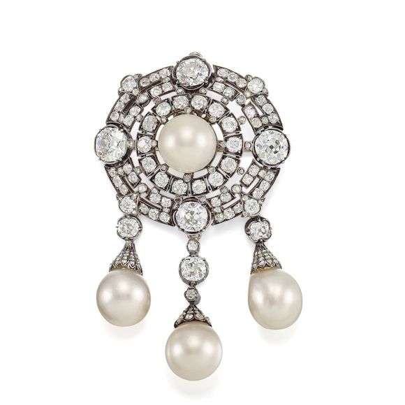 Bonhams : A NATURAL PEARL AND DIAMOND BROOCH, CIRCA LATE 19TH CENTURY