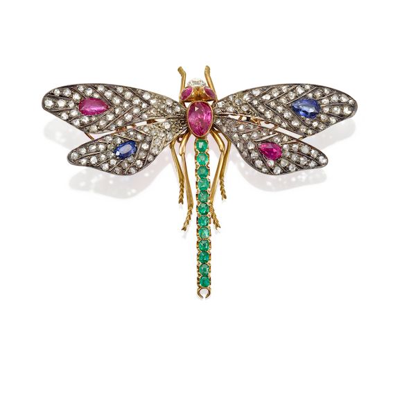 Bonhams : A DIAMOND AND GEMSET BROOCH, FRANCE