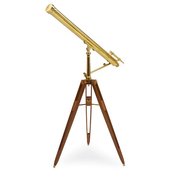 Bonhams Skinner : LARGE MODERN BRASS TELESCOPE ON AN ADJUSTABLE STAND