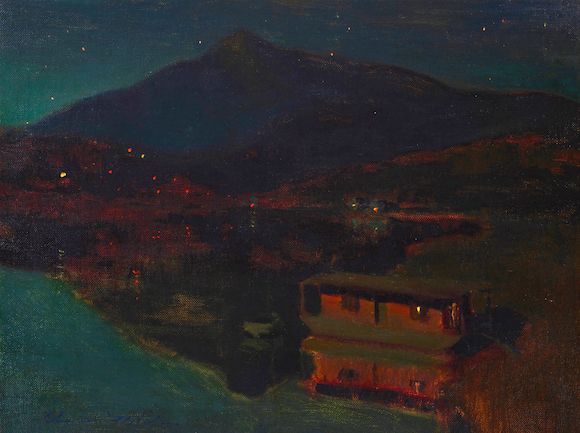 Bonhams : Charles Rollo Peters (1862-1928) Houseboats in Belvedere 19 x ...