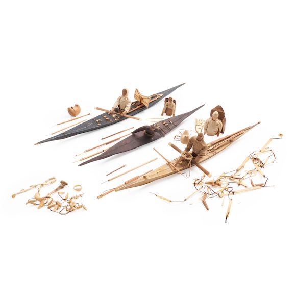 Bonhams Skinner : Three Greenland Eskimo model kayaks lg. 29 1/2, 24 ...