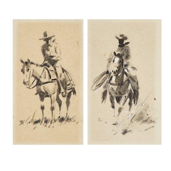 Bonhams : Edward Borein (1872-1945) Three Vaqueros, Studies of Cowboys ...