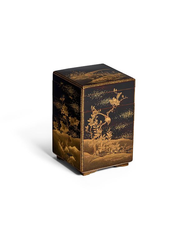 Bonhams : A BLACK-LACQUER FOUR-TIERED JŪBAKO (SET OF STACKING BOXES ...
