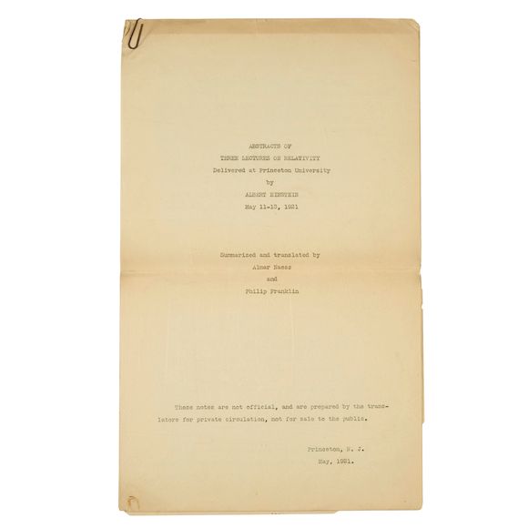 Bonhams : ALBERT EINSTEIN 1921 PRINCETON LECTURE NOTES ON RELATIVITY ...