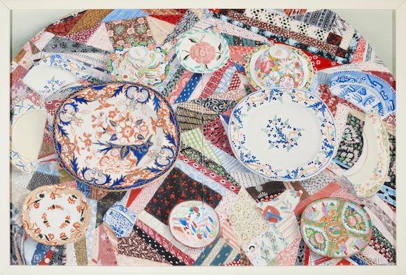 Bonhams Skinner : PETER PLAMONDON (AMERICAN, BORN 1944) PLATES ON QUILT