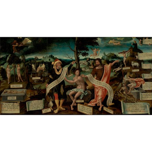 Bonhams : German School, 16th Century An Allegory of the Bible 27 3/8 x ...
