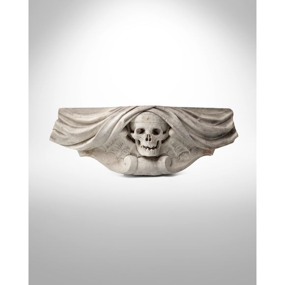 Bonhams : Memento Mori Carved White Marble Lintel, France, 16th century