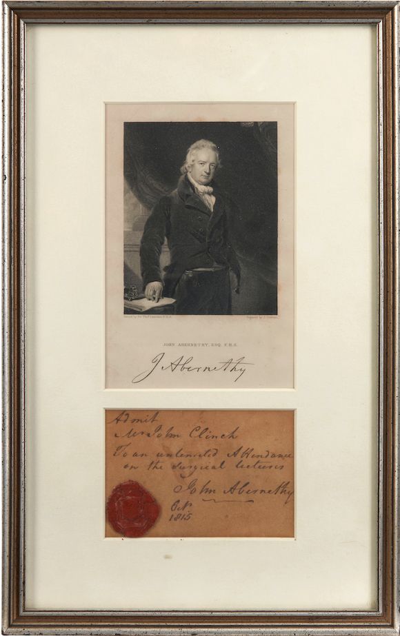 Bonhams Skinner : ABERNETHY, JOHN. 1764-1831. Autograph note signed.