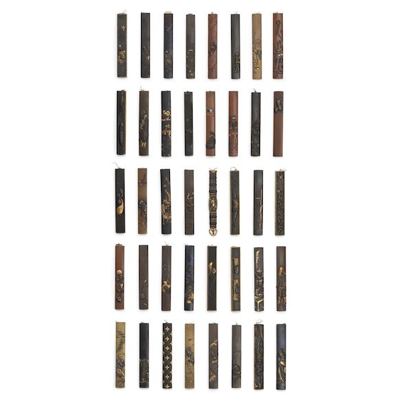 Bonhams : A GROUP OF 40 ASSORTED KOZUKA IN A FITTED LACQUER ...