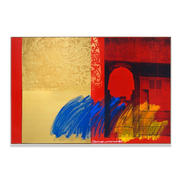 Bonhams : ROBERT RAUSCHENBERG (1925-2008) Red Riddle (Urban Bourbon) 1989