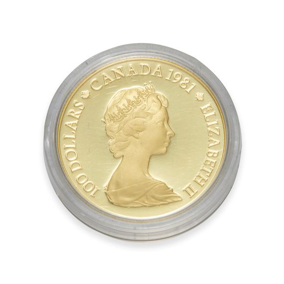 Bonhams Skinner : Canada 1981 Elizabeth II "O Canada" $100 Proof Gold Coin.