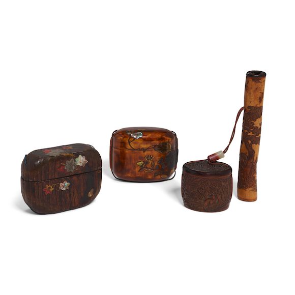 Bonhams : A GROUP OF THREE WOOD AND BAMBOO TONKOTSU (TOBACCO BOXES) Edo ...