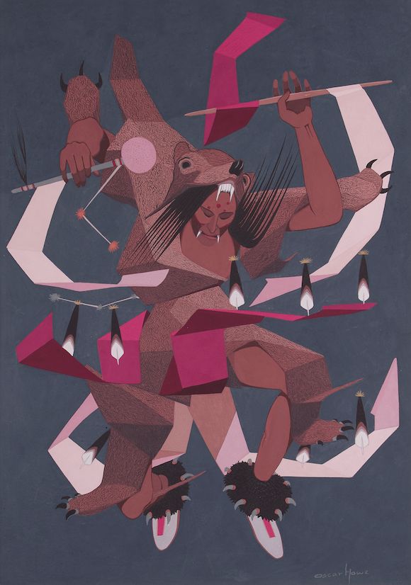 Bonhams : An Oscar Howe painting, "Sioux Bear Dancer," circa 1954