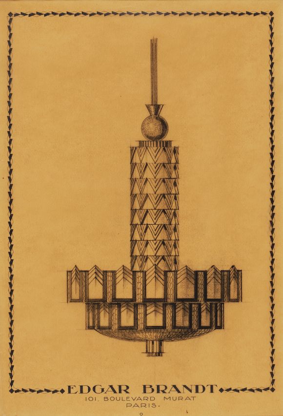 Bonhams : EDGAR BRANDT (1880-1960) Design Drawing for a Chandeliercirca ...