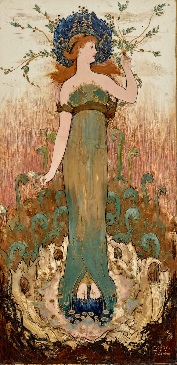 Bonhams : LEON VICTOR SOLON (1872-1957) 'Le Printemps' Plaquecirca ...