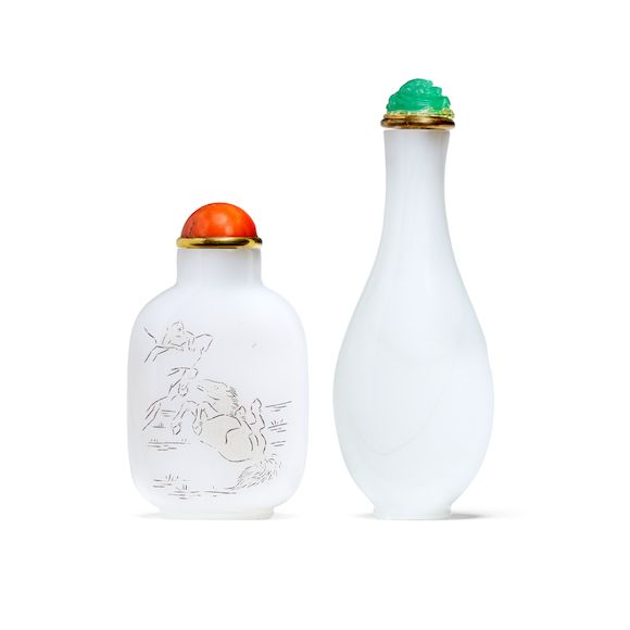 Bonhams : TWO WHITE GLASS SNUFF BOTTLES Teardrop-form bottle 1800 ...