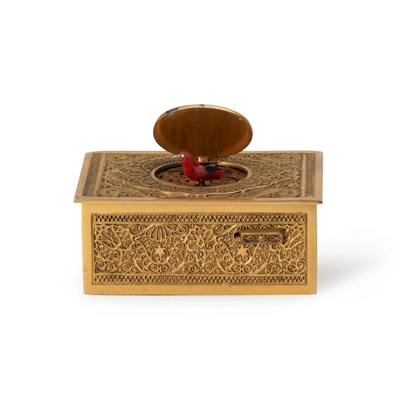 Bonhams Skinner : German Brass Singing Bird Automaton Box,