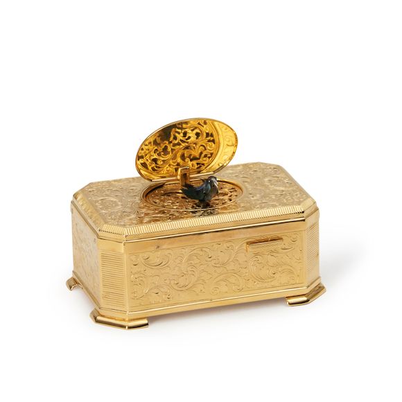 Bonhams Skinner : German Brass Singing Bird Automaton Box, 20th century,