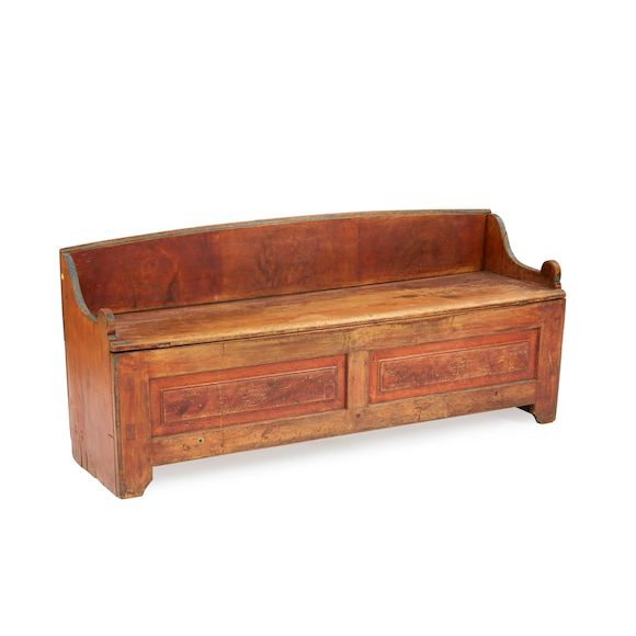 Bonhams Skinner : Swedish Painted Pine Bench with Concealed Trundle Bed, dated 1861,