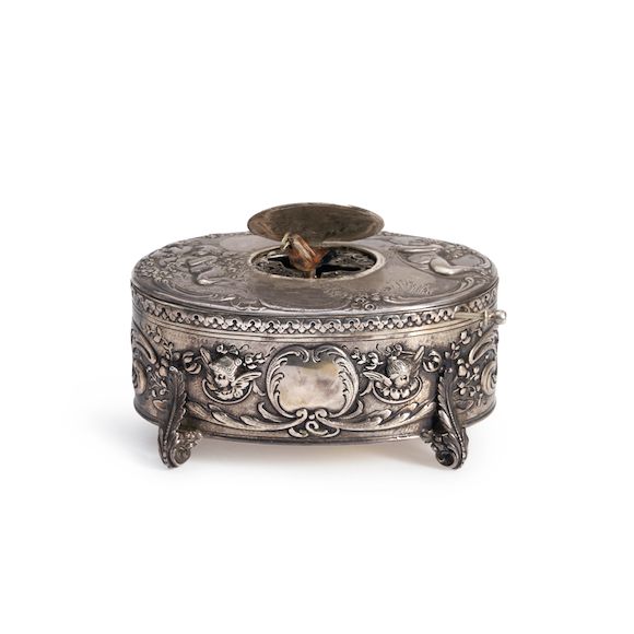 Bonhams Skinner : Johann Kurz & Co. Sterling Silver Automaton Bird Box,