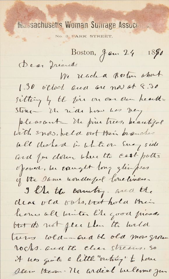 Bonhams Skinner : STONE, LUCY. 1818-1893. Autograph letter signed.