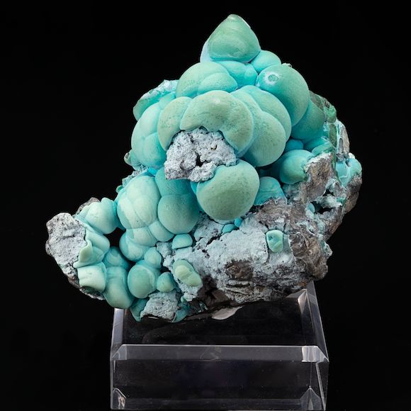 Bonhams : Botryoidal Chrysocolla and Malachite on Acrylic Base