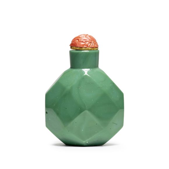 Bonhams : A MULTI-FACETED OPAQUE SEA-GREEN GLASS BOTTLE Attributed to ...