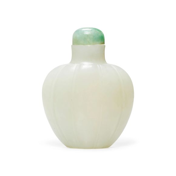 Bonhams : A FINE EIGHT-LOBED WHITE JADE BOTTLE 1750-1800