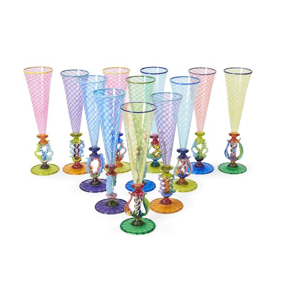 Bonhams Skinner : Twelve Robert Dane "Tutti Frutti" Champagne Flutes ...
